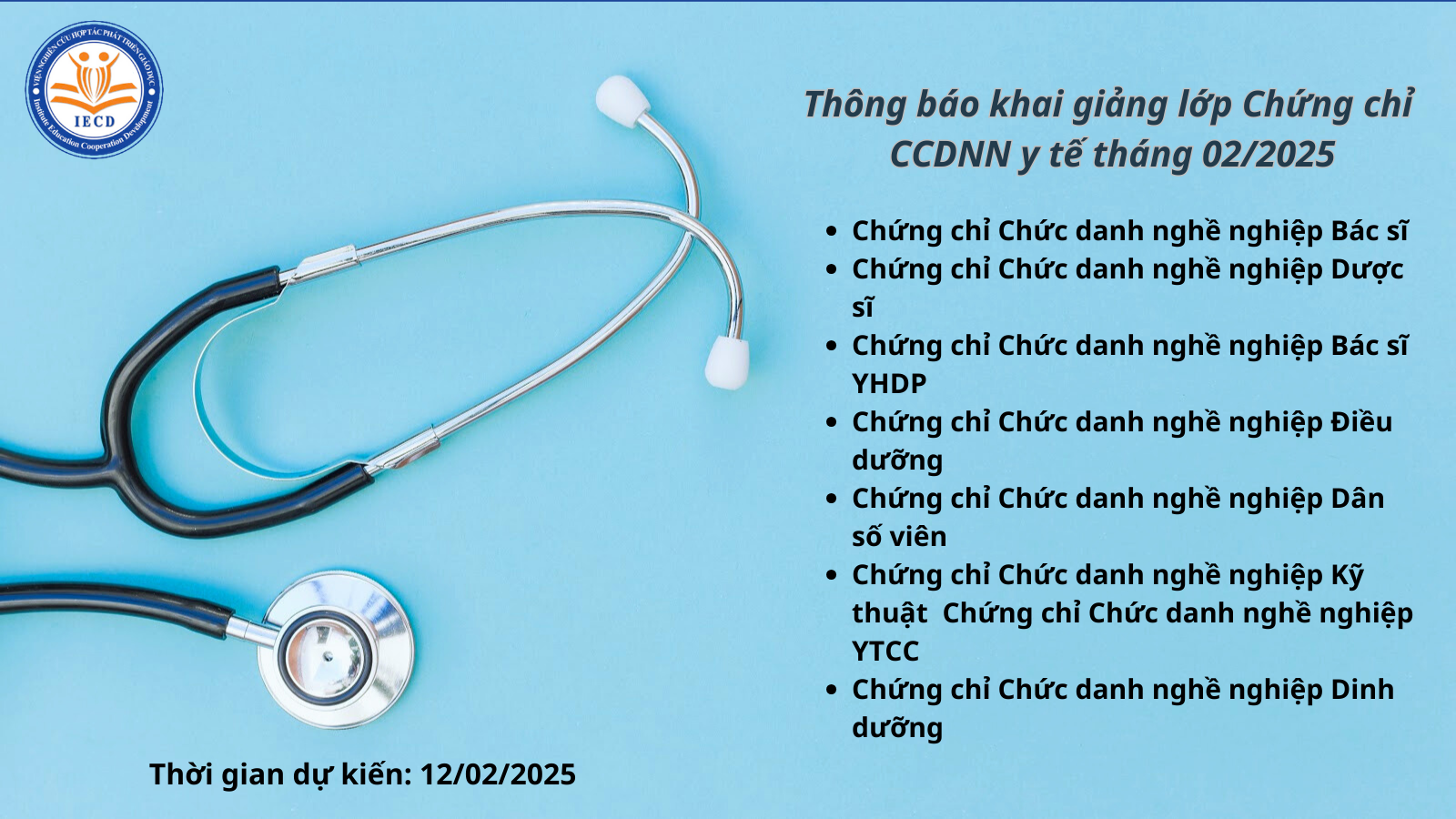 Khai giảng các lớp Chứng chỉ Chức danh nghề nghiệp Y tế tháng 02/2025 ...